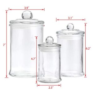 MDLUU Set of 3 Glass Canisters, Apothecary Jars with Airtight Lids, Bathroom Vanity Organizers for Cotton Balls, Qtip Cotton Swabs, Cotton Balls, Flossers, Bath Salt