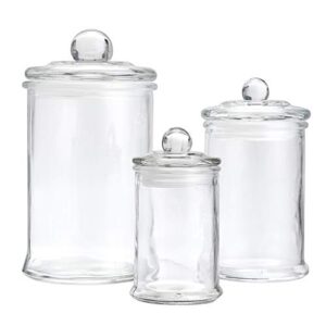 MDLUU Set of 3 Glass Canisters, Apothecary Jars with Airtight Lids, Bathroom Vanity Organizers for Cotton Balls, Qtip Cotton Swabs, Cotton Balls, Flossers, Bath Salt