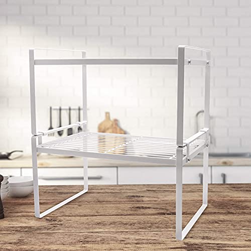 Shantton 2 Pack Kitchen Cabinet Shelf Counter Organizer Rack Pantry Storage Bathroom Bedroom Office Table Desk Space Saving Steel Frame Stackable Rust Resistant Non Slip White