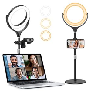 ring light computer for video conferencing zoom meeting, desk ring light for laptop, desktop lighting with stand and phone holder for video recording/calls,circle light/iphone selfie light/halo light