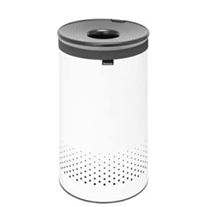 Brabantia - Laundry Hamper - with Plastic Lid - Ventilation Holes - Corrosion Resistant Materials - Hygienic - Discrete - Laundry Basket - Bathroom - with Small Hole - White - 16 Gal