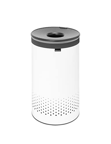 Brabantia - Laundry Hamper - with Plastic Lid - Ventilation Holes - Corrosion Resistant Materials - Hygienic - Discrete - Laundry Basket - Bathroom - with Small Hole - White - 16 Gal