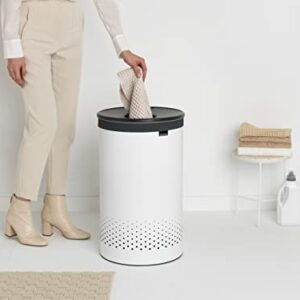 Brabantia - Laundry Hamper - with Plastic Lid - Ventilation Holes - Corrosion Resistant Materials - Hygienic - Discrete - Laundry Basket - Bathroom - with Small Hole - White - 16 Gal