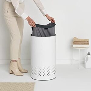 Brabantia - Laundry Hamper - with Plastic Lid - Ventilation Holes - Corrosion Resistant Materials - Hygienic - Discrete - Laundry Basket - Bathroom - with Small Hole - White - 16 Gal