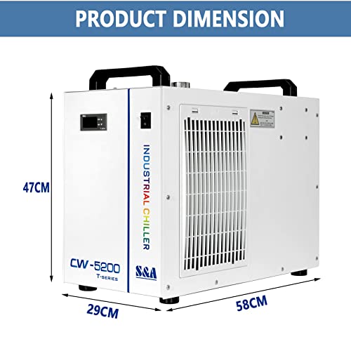 S&A 7L Industrial Water Chiller CW-5200DH 0.9HP 3.43gpm Water Cooling System for 60W 70W 80W 90W 100W 120W 130W 150W CO2 Laser Engraving & Cutting Machines, Cools 5699 BTU/Hour