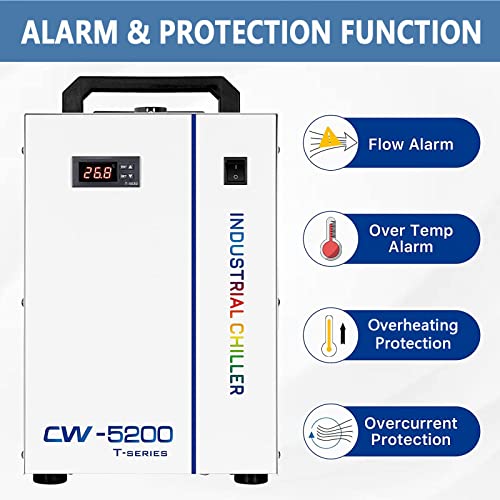 S&A 7L Industrial Water Chiller CW-5200DH 0.9HP 3.43gpm Water Cooling System for 60W 70W 80W 90W 100W 120W 130W 150W CO2 Laser Engraving & Cutting Machines, Cools 5699 BTU/Hour