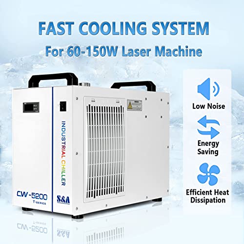 S&A 7L Industrial Water Chiller CW-5200DH 0.9HP 3.43gpm Water Cooling System for 60W 70W 80W 90W 100W 120W 130W 150W CO2 Laser Engraving & Cutting Machines, Cools 5699 BTU/Hour