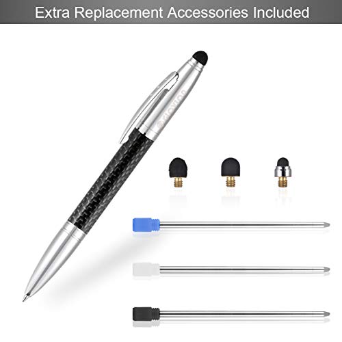 Glovion Multicolor Ballpoint Pen with Stylus Tip, 2 in 1 Ink Writing Pens Carbon Fiber Stylus Pen with 3 Replacement Stylus Tips Refills for Touch Screens Android iPhone ipad Apple Chromebook