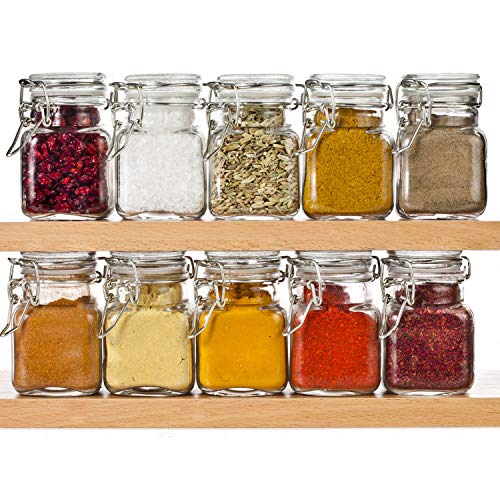 Spice Jars, SPANLA 24 Pack 4oz Small Glass Jars with Airtight Hinged Lid, With 24 Spice Labels & Silicone Funnels, Airtight Glass Jars for Spices, Condiments Herb Seasoning Art Craft Storage