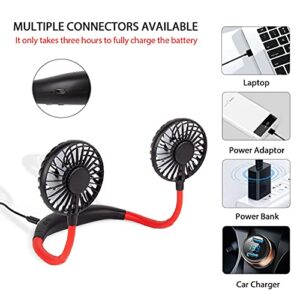 BRIGENIUS Hands Free Portable Neck Fan, Rechargeable Mini USB Personal Fan Battery Operated Necklace Fan for Home Office Travel Indoor Outdoor (Black)