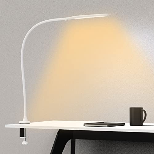 YOUKOYI Desk Lamp with Clamp, Swing Arm Lamp, Flexible Gooseneck Architect Table Lamp- Stepless Dimming, 3 Color Modes, Touch Control, 9W, 1050LUX Eye-care Desk Lamp for Home/Office/Study/Work (White)