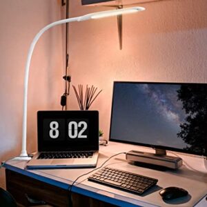 YOUKOYI Desk Lamp with Clamp, Swing Arm Lamp, Flexible Gooseneck Architect Table Lamp- Stepless Dimming, 3 Color Modes, Touch Control, 9W, 1050LUX Eye-care Desk Lamp for Home/Office/Study/Work (White)