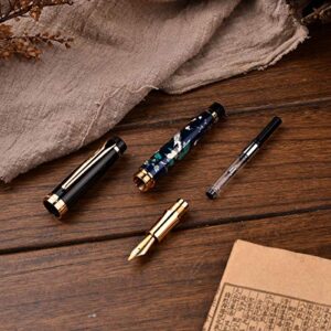 Hongdian Fountain Pen Fine Nib Blue Barrel, Cloisonne Painting (Bird, Butterfly and Flower) with Metal Box