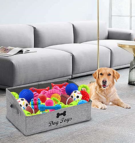 Morezi Linen-Cotton Blend Dog Toy Basket and Dog Toy Box, Dog Toy Basket Storage - Perfect for organizing pet Toys, Blankets, leashes, chew Toys - Snow Grey - Dog