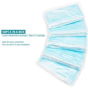 Face Masks, Disposable Face Masks, Breathable Face Mask, 3-Layer Masks 50 Pack Blue