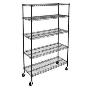 amazoncommercial heavy-duty 5-tier steel wire shelving with optional wheels, nsf certified, 48" w x 18" d, black