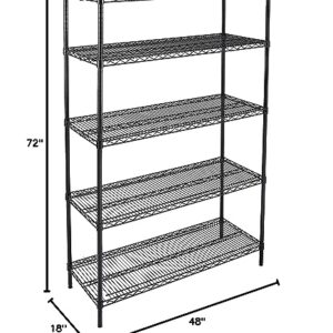 AmazonCommercial Heavy-Duty 5-Tier Steel Wire Shelving with Optional Wheels, NSF Certified, 48" W x 18" D, Black