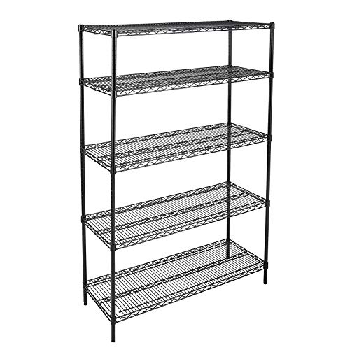 AmazonCommercial Heavy-Duty 5-Tier Steel Wire Shelving with Optional Wheels, NSF Certified, 48" W x 18" D, Black