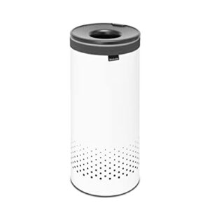 BrBrabantia - Laundry Hamper - with Plastic Lid - Ventilation Holes - Corrosion Resistant Materials - Hygienic - Discrete - Laundry Basket - Bathroom - with Small Hole - White - 35L