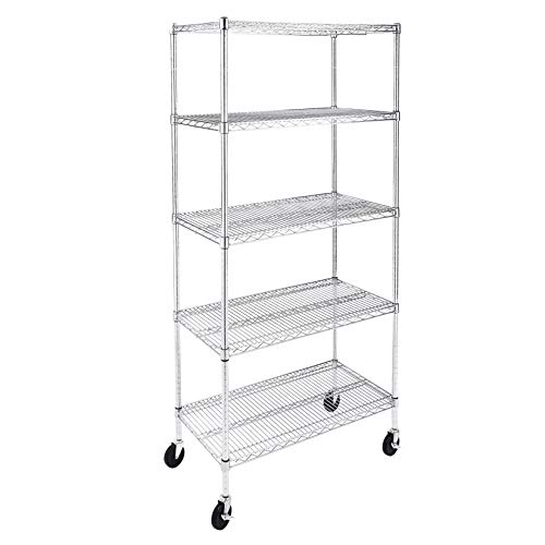 AmazonCommercial Heavy-Duty 5-Tier Steel Wire Shelving with Optional Wheels, NSF Certified, 36" W x 18" D, Chrome