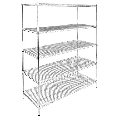 AmazonCommercial Heavy-Duty 5-Tier Steel Wire Shelving with Optional Wheels, NSF Certified, 60" W x 24" D, Chrome