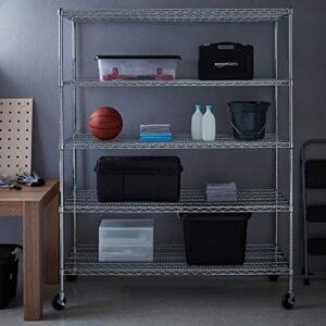 AmazonCommercial Heavy-Duty 5-Tier Steel Wire Shelving with Optional Wheels, NSF Certified, 60" W x 24" D, Chrome