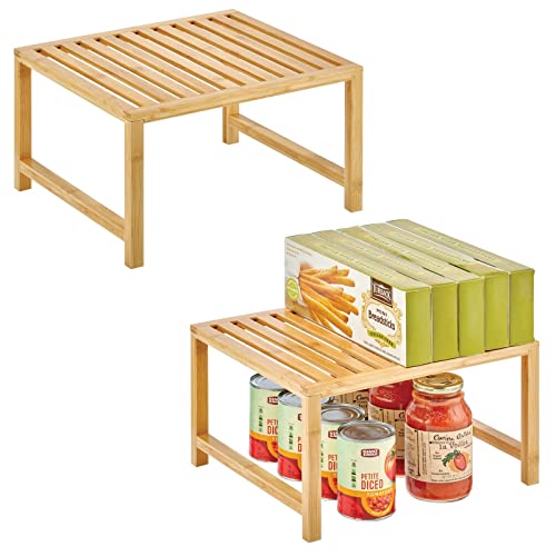 mDesign Wooden Stackable Storage Shelf - Food and Kitchen Organizer for Cabinet, Pantry Shelves, Countertop, Cabinet - Echo Collection - 2 Pack - Natural Bamboo