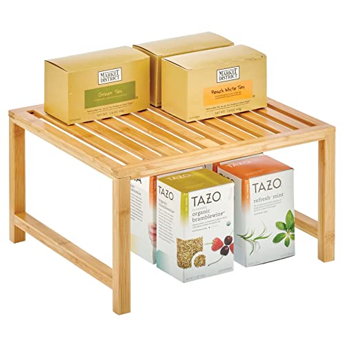 mDesign Wooden Stackable Storage Shelf - Food and Kitchen Organizer for Cabinet, Pantry Shelves, Countertop, Cabinet - Echo Collection - 2 Pack - Natural Bamboo