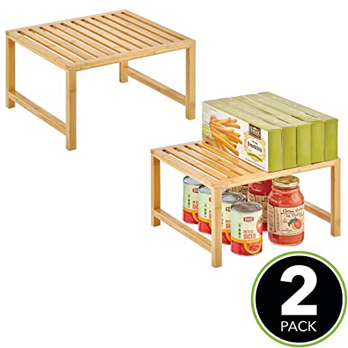 mDesign Wooden Stackable Storage Shelf - Food and Kitchen Organizer for Cabinet, Pantry Shelves, Countertop, Cabinet - Echo Collection - 2 Pack - Natural Bamboo