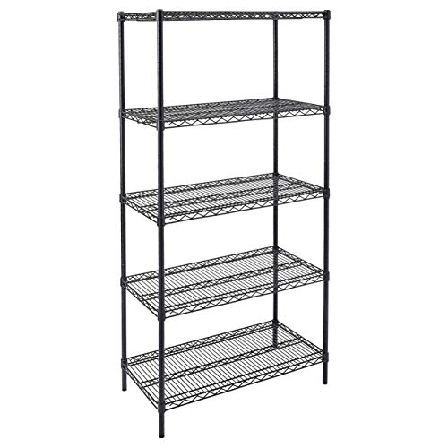 AmazonCommercial Heavy-Duty 5-Tier Steel Wire Shelving with Optional Wheels, NSF Certified, Black, 36" W x 18" D x 72" H (76'' H with wheels)