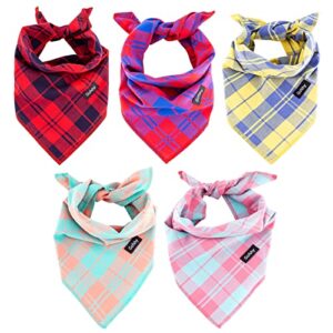 gofshy dog bandanas-5pcs birthday gift puppy bandana vibrant color plaid printing adjustable dog scarf bib handkerchief accessories for medium large dog pet