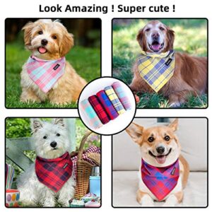 Gofshy Dog Bandanas-5PCS Birthday Gift Puppy Bandana Vibrant Color Plaid Printing Adjustable Dog Scarf Bib Handkerchief Accessories for Medium Large Dog Pet