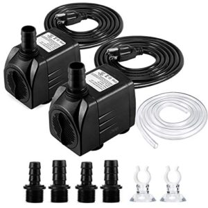 cwkj fountain pump, 2 packs 400gph(25w 1500l/h) submersible water pump, durable outdoor fountain water pump with 6.5ft tubing (id x 1/2-inch), 3 nozzles for aquarium, pond, fish tank, water pump