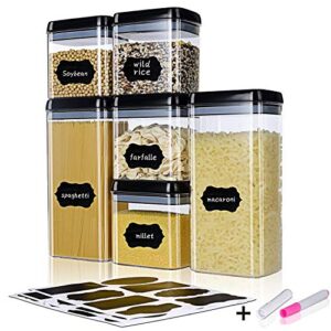 6 pcs large size airtight food storage containers set, bpa free clear plastic cereal containers with easy lock lids for pantry & kitchen organization storage - include 24 labels & 2 chalk marker