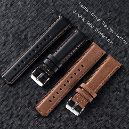 Galaxy Watch 46mm Band 2 Pack, Compatible with Samsung Galaxy 46mm Watch Bands, Width 22mm Watch Band Quick Release Leather Straps Unisex size (Black+Brown)