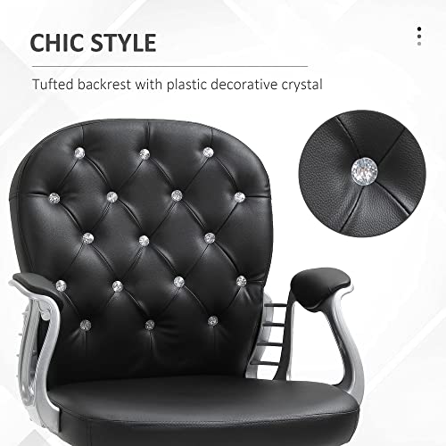 Vinsetto Vanity PU Leather Mid Back Office Chair Swivel Tufted Backrest Task Chair with Padded Armrests, Adjustable Height, Rolling Wheels, Black