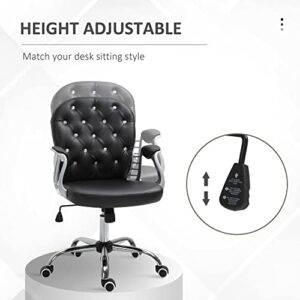 Vinsetto Vanity PU Leather Mid Back Office Chair Swivel Tufted Backrest Task Chair with Padded Armrests, Adjustable Height, Rolling Wheels, Black