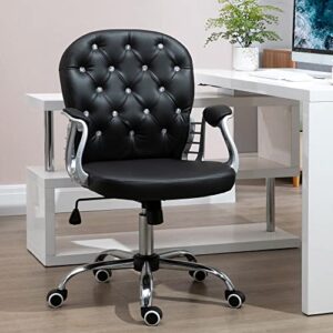 Vinsetto Vanity PU Leather Mid Back Office Chair Swivel Tufted Backrest Task Chair with Padded Armrests, Adjustable Height, Rolling Wheels, Black