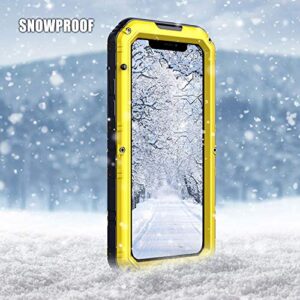 Mitywah Waterproof Compatible with iPhone 11 Heavy Duty Military Grade Shockproof Cover Built-in Screen Protection, Metal Case Full Body Dustproof Strong Rugged Thick for iPhone 11, Yellow