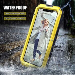 Mitywah Waterproof Compatible with iPhone 11 Heavy Duty Military Grade Shockproof Cover Built-in Screen Protection, Metal Case Full Body Dustproof Strong Rugged Thick for iPhone 11, Yellow