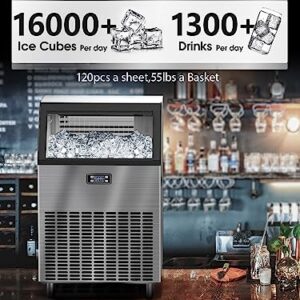 Joy Pebble Commercial Ice Machine,265 lbs/24H/11,500pcs,120pcs/Cycle,Ice Size Control,24H Timer,Ice Maker Machine Under Counter for Restaurant/Bar/Office/Home/Party