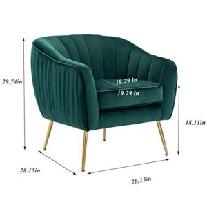 Artechworks Velvet Modern Tub Barrel Arm Chair Upholstered Tufted with Gold Metal Legs Accent Club Chair with Ottoman Footrest for Living Reading Room Bedroom, Green