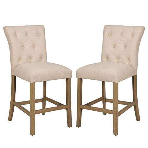 Ball & Cast Counter Height Stool Barstool 24 Inch Seat Height Beige Set of 2