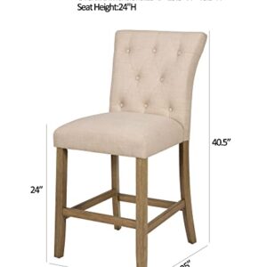 Ball & Cast Counter Height Stool Barstool 24 Inch Seat Height Beige Set of 2