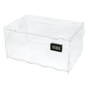 betazooer reptile terrarium breeding tank acrylic reptile feeding box with temperature hygrometer (15.3"x9.7"x7.6")