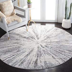 safavieh amelia collection area rug - 6'7" round, grey & gold, abstract burst design, non-shedding & easy care, ideal for high traffic areas in living room, bedroom (ala449h)