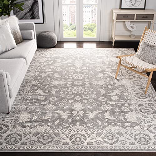 SAFAVIEH Brentwood Collection Area Rug - 3' Square, Cream & Grey, Traditional Oriental Design, Non-Shedding & Easy Care, Ideal for High Traffic Areas in Living Room, Bedroom (BNT844B)