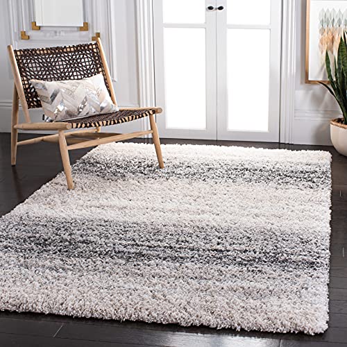 SAFAVIEH Fontana Shag Collection 8' x 10' Ivory/Grey FNT852A Modern Non-Shedding Living Room Bedroom Dining Room Entryway Plush 2-inch Thick Area Rug