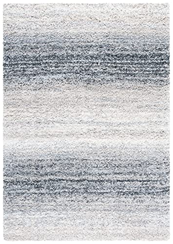 SAFAVIEH Fontana Shag Collection 8' x 10' Ivory/Grey FNT852A Modern Non-Shedding Living Room Bedroom Dining Room Entryway Plush 2-inch Thick Area Rug