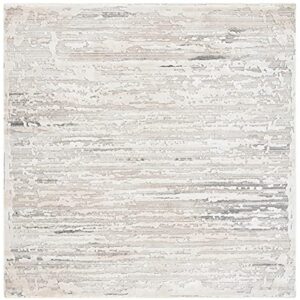 SAFAVIEH Mayflower Collection Area Rug - 6'7" Square, Beige & Grey, Modern Distressed Design, Non-Shedding & Easy Care, Ideal for High Traffic Areas in Living Room, Bedroom (MAY240B)